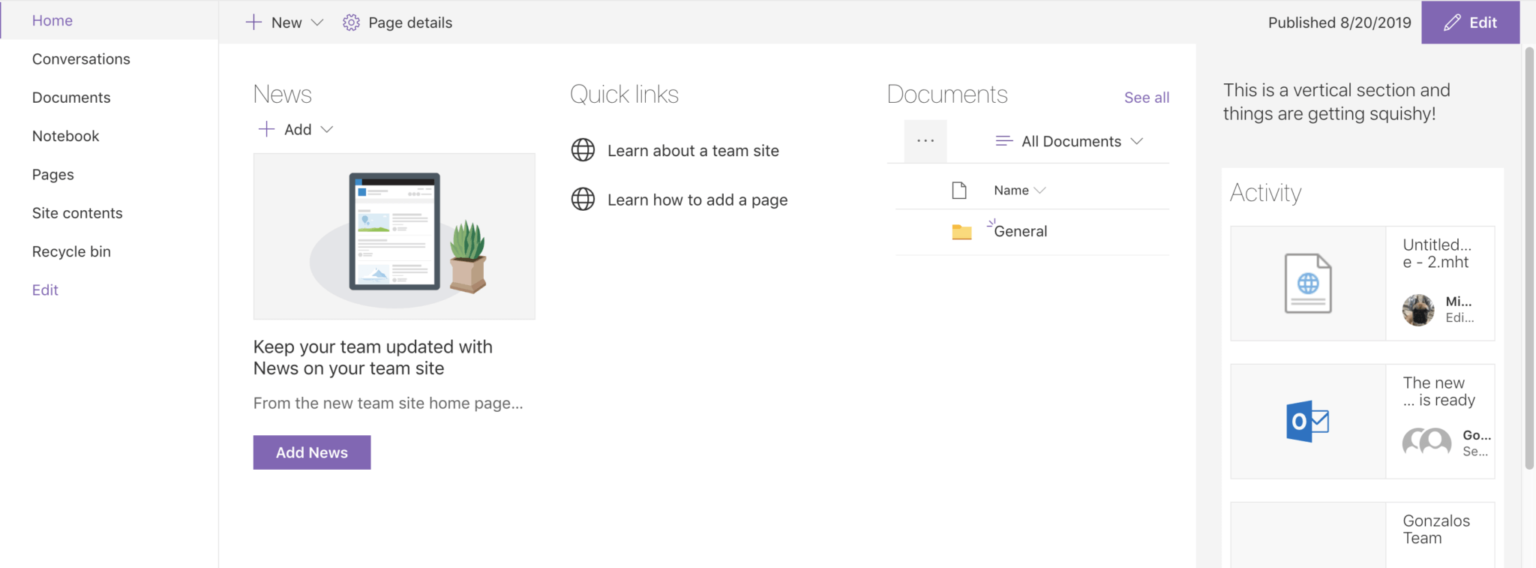 Microsoft SharePoint Online Vertical Sections Explained